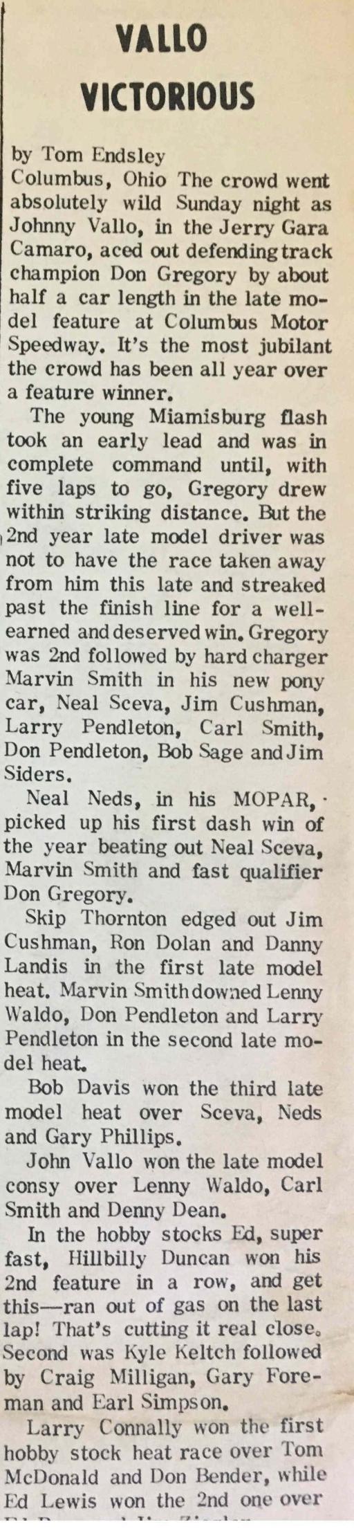 Feature Win (#18), Columbus Motor Speedway 35 Lap, Jul 8, 1973 - Gallery - John Vallo ...
