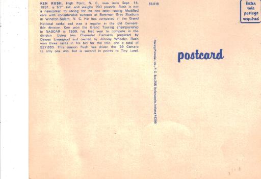 Back Of Ken Rush Postcard - Gallery - Shane Wright | racersreunion.com