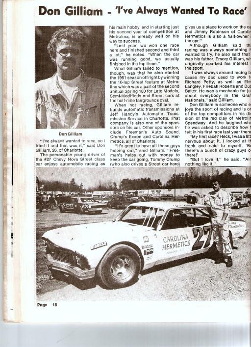 Metrolina Speedway's Don Gilliam 1980s' - Gallery - Billy & Barbara ...
