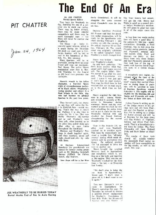 Joe Weatherly Dies During Race 1964 - Gallery - Billy & Barbara Scott ...