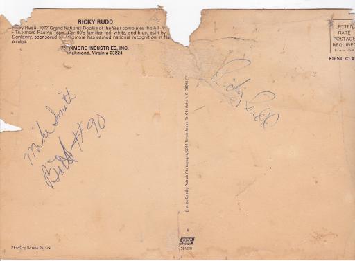 RICKY RUDD AUTOGRAPH - Gallery - J.C. HAYES | racersreunion.com