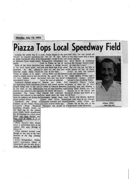 Chuck Piazza Wins-Earnhardt, Scott & Plyer Sent To Rear 1970 - Gallery ...