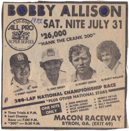 Middle Ga Raceway Adverstisement 1982 - Gallery - Rob gibson2 ...