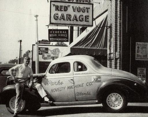Red Vogt With A Roy Hall Car Outside His Famous Spring Street Shop ...