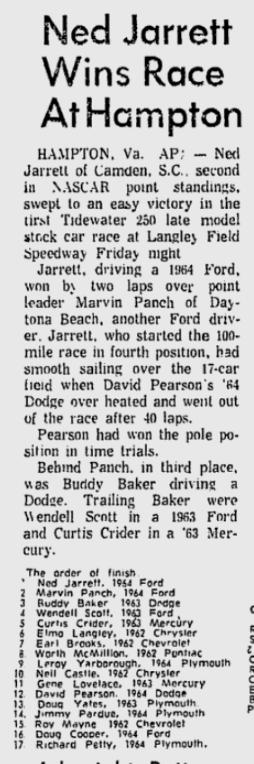 1964 Ned Jarrett Langley Speedway - Gallery - TMC Chase | racersreunion.com