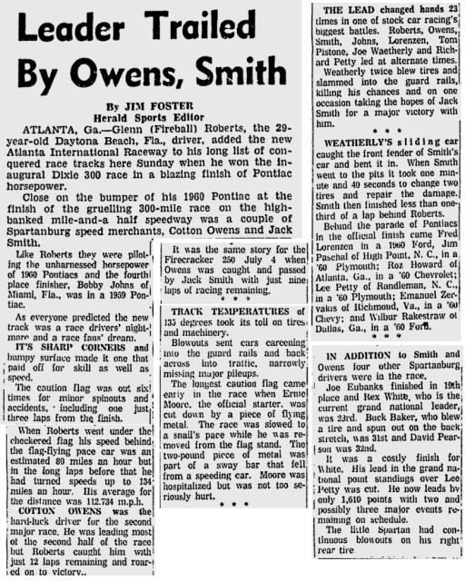 1960 Atlanta Dixie 300 Notes - Gallery - TMC Chase | racersreunion.com